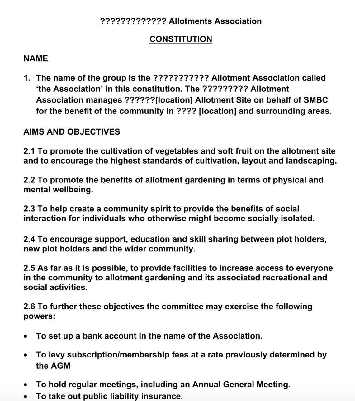 Model Constitution | Allotments Stockport